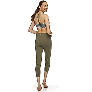 Gaiam Women's High Waisted Capri Yoga Pants - High Rise Compression Workout Leggings - Athletic Gym Tights - Dusty Olive Green, X-Small