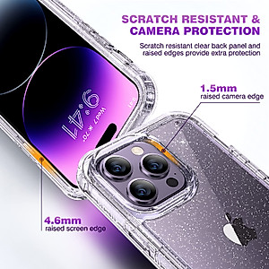 Diaclara Designed for iPhone 14 Pro Max Case 6.7’’ [2023 Upgraded], Full Body Rugged Case w/Built-in Touch Sensitive Anti-Scratch Screen Protector+9H Glass Camera Lens Protector(Clear Glitter)