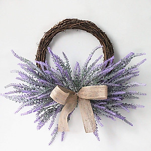 æ— 18 Inch Artificial Lavender Wreath, Silk Lavender Wreath with Bow, Spring Summer Wreath for Front Door Window Wall Wedding Party Home Garden Decor, Purple, 210118XH02-9300-1815254331