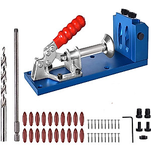 Pocket Hole Jig Kit Tool for Carpentry Positioner Pocket Dowel Hole Jig System Set with Drill Bit Square Driver Screws 48 PCS Aluminum Woodworking Punch Locator Kit