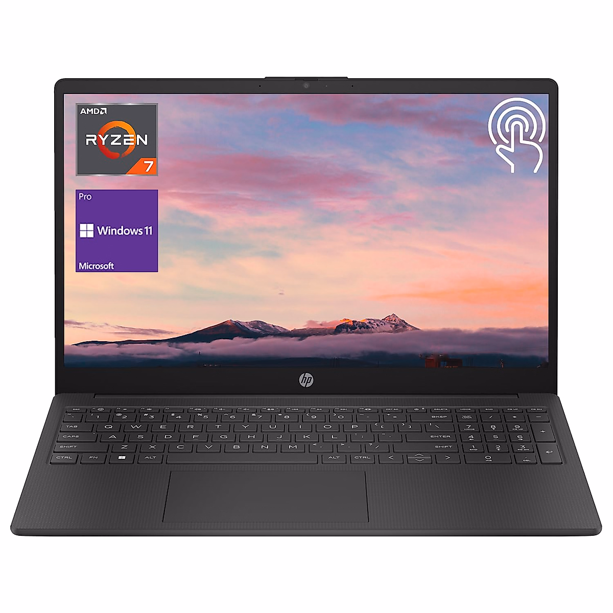 HP Essential Laptop, 15.6" HD Touchscreen, AMD Ryzen 7 7730U Processor, 16GB RAM, 512GB PCIe SSD, Webcam, HDMI, Type-C, Wi-Fi 6, Windows 11 Pro, Black