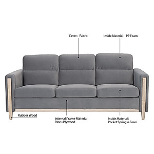 Dvasovio 79.5" Velvet Sofa Couch, Comfortable Solid Wood Frame 3-Seater Sofa, Soft Cushions, Durable and Long-Lasting, Sofa Couch for Living Room (Grey)