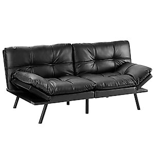 Sweetcrispy Comfortable Futon Sofa Bed, Convertible Adjustable Sofa Bed Couch, Memory Foam Loveseat for Efficient Home and Office Use, Black