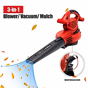 LawnMaster Red Edition BV1210E 1201 Electric Blower Vacuum Mulcher 12 Amp Variable Speed with Metal Impeller 240 MPH 380 CFM 16:1 Mulch Ratio
