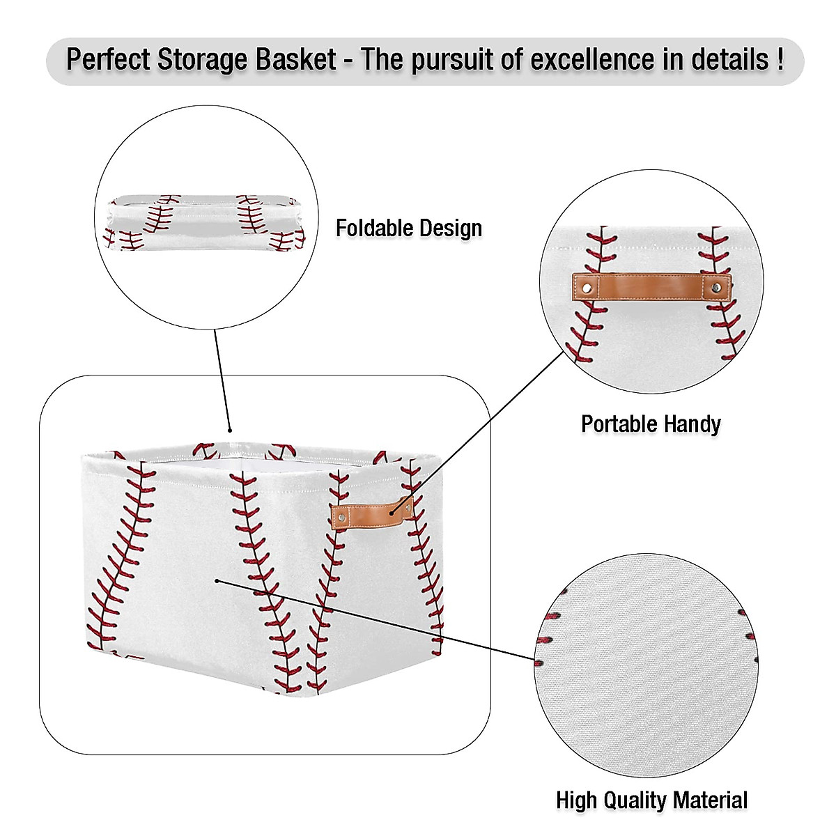 Foldable Storage Baskets, Baseball Cube Organizer Bins with Dual Handles Nursery Closet Shelf Storage Box for Clothing, Books, Cosmetic, Toys, 15"x11"x9.5"