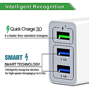 Wall Charger Fast Adapter,QC 3.0 USB Fast Wall Charger 3 Ports Tablet iPad Phone Fast Charger Adapter Quick Charge 3.0 Travel Plug Compatible Samsung, HTC, iPhone More 1 Pack White