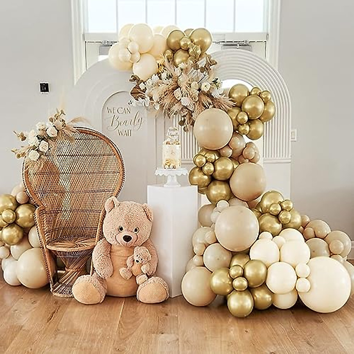 Nude Balloons Arch Garland Double Stuffed Blush Tan Brown Beige Cream Gold Metallic Balloons Latex Neutral Balloon Arch Kit For Boho Baby Shower Birthday Bridal Anniversary Party Decorations