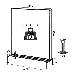 Snughome Heavy Duty Clothes Rack, Industrial Pipe Style Garment Rack with Shelf, Commercial Grade Heavy Duty Detachable Clothing Coat Rack Holder with 4 Stable Feet for Clothing Storage Display