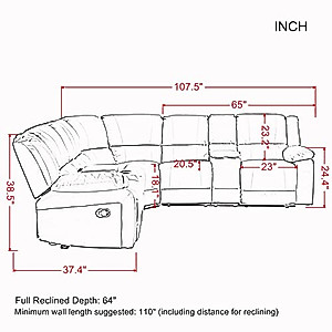 EMKK Home Power Modern Upholstered L-Shape Sectional Sofa Reclining,PU Leather Extra Wide Lounge Couch with Consoles,2 Cup Holders and Storage,Fabric Sofá for Living Room Apartment, a-Brown