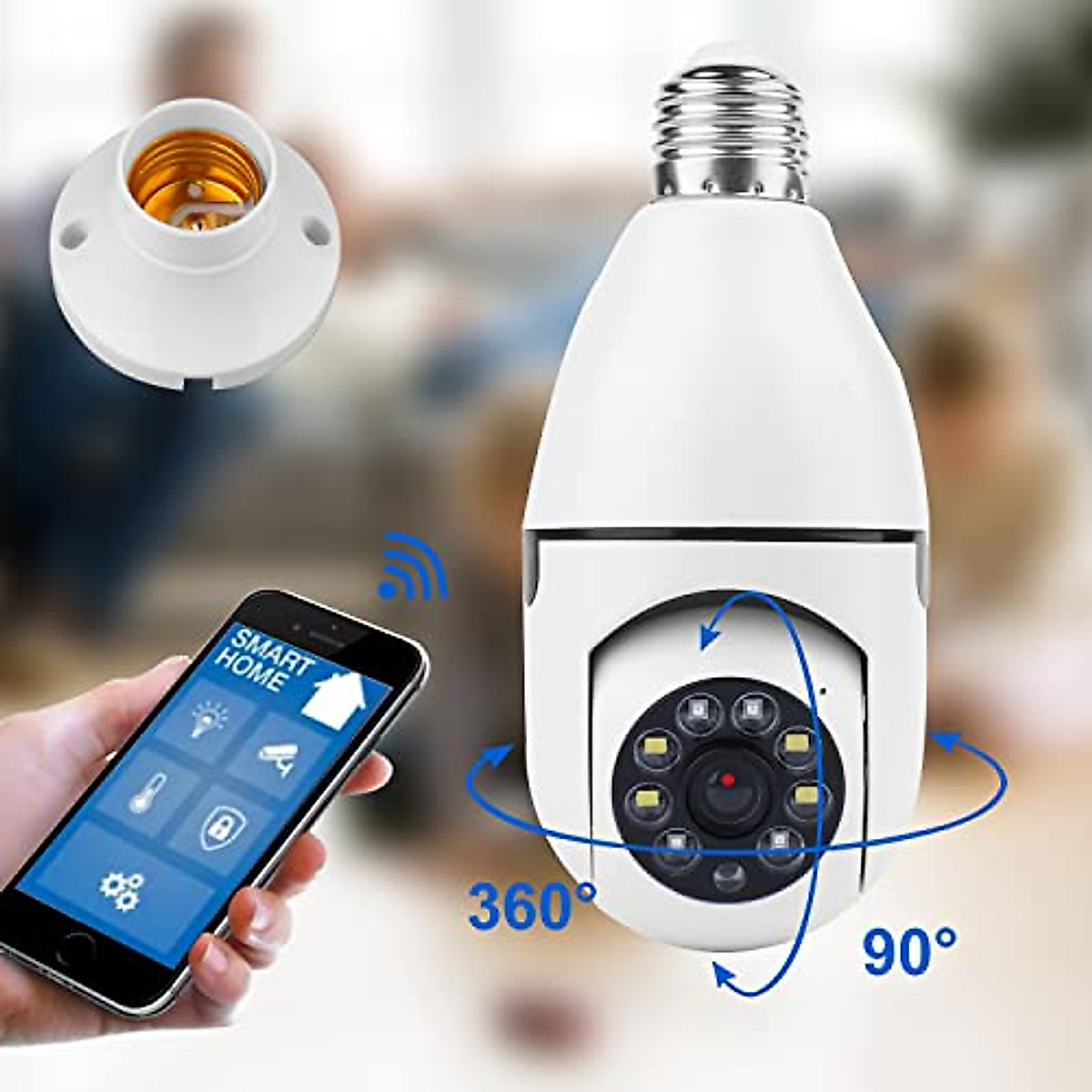 Light Bulb Security Camera: 360 Degree Light Bulb Cam, Wireless Light Bulb Security Camera Wireless WiFi Light Bulb 1080P Light Socket Security Cameras Outdoor Home Security Smart Motion Detection