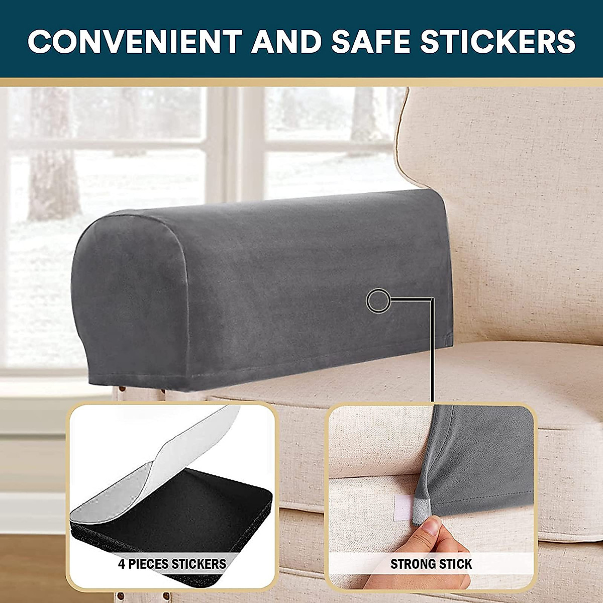 Stretch Velvet Sofa Armrest Covers 2 Piece Chairs Sofas Arm Covers Sofa Chair Recliner Couch Armrest Protector Anti-Slip Arm Slipcovers,Brown