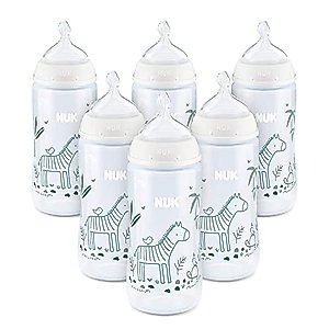 NUK Smooth Flow Anti-Colic Bottle, 10 Ounce Pack of 6, Fashion (Zebra)