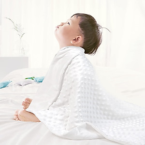 david's kids Minky Baby Blanket for Boys Girls Neutral, Soft Lightweight Micro Fleece Blanket with Double Layer, Dotted Backing, Breathable Receiving Blanket for Newborns, 30x40 Inches, White