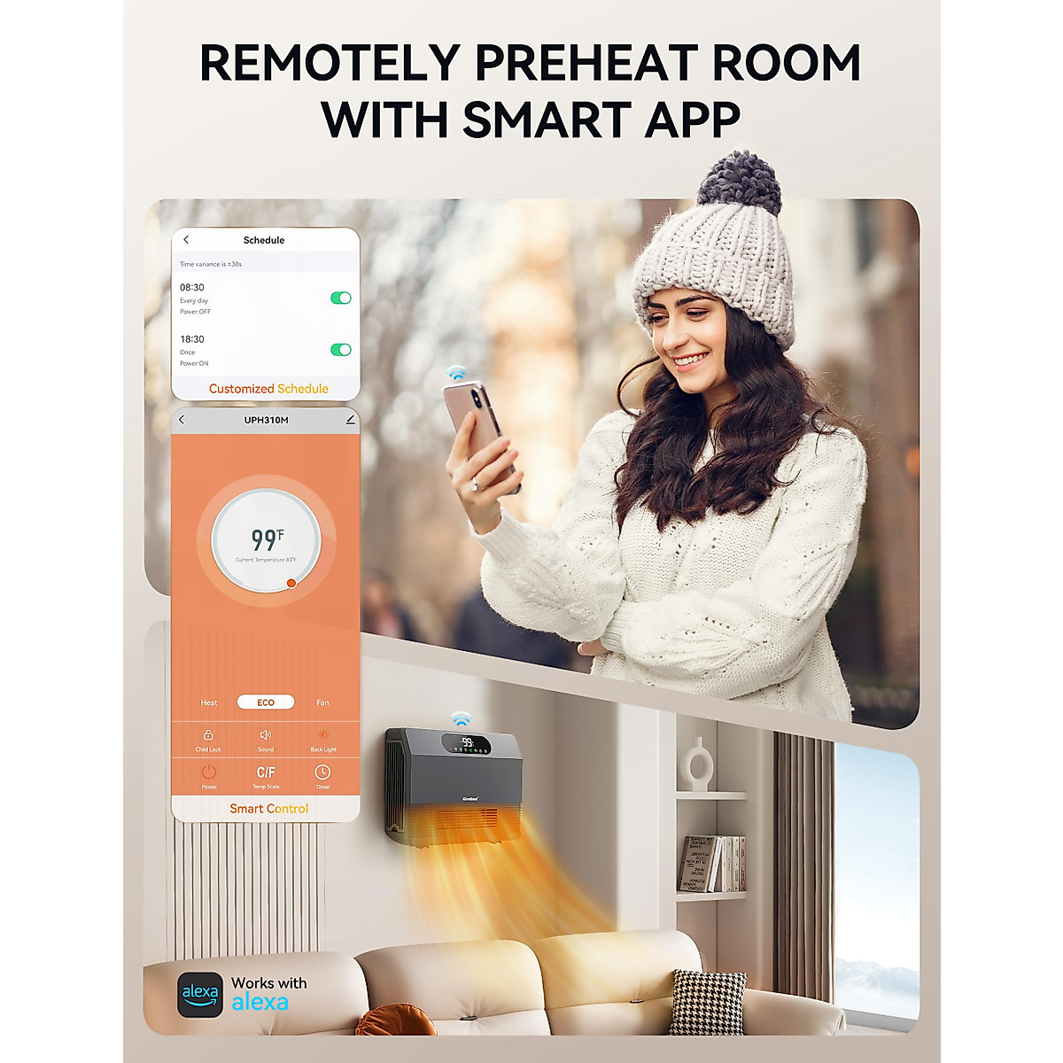 GiveBest Portable Ceramic Space Heater, 2 in 1 Oscillating 1500W/750W Electric Room Heater with Tip Over and Overheat Protection, 200 Square Feet Fast Heating for Indoor Bedroom Office Desk Home