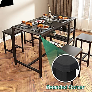 Rxicdeo Dining Table Set for 4, Kitchen Table Set with 4 Chairs, Dining Room Table with Wine Rack and Storage Shelf, Breakfast Table Space-Saving Dinette for Kitchen, Dining Room (Black)
