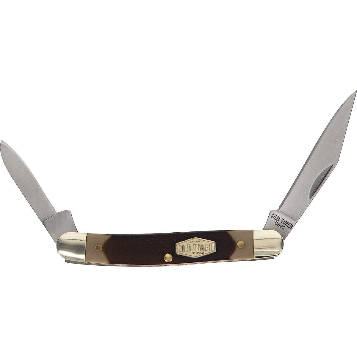 Old Timer 104OTCP Small Canoe 4.7in Stainless Steel Traditional Folding Pocket Knife with Clip Point and Drop Point Blades, Sawcut Handle, and Convenient Size for EDC, Camping, Hunting, One Size,Black