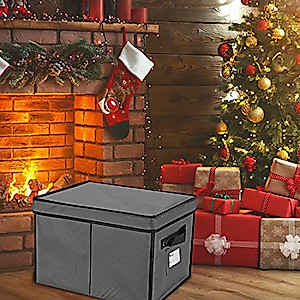 Primode Christmas Light Box Organizer | Holiday Light Storage Box with Lid Constructed Of Durable 600D Oxford Material (15” x 12” x 10”) (Gray)