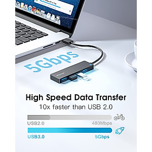 BYEASY USB Hub, 4 Port USB 3.0 Hub, Ultra Slim Portable Data Adapter Applicable for iMac Pro, MacBook Air, Mac Mini/Pro, Surface Pro, Notebook PC, Laptop, and Mobile HDD (Leather Black)