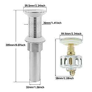 Rackickyer Bathroom Sink Drain,Drain Stopper Bathroom Sink Without Overflow,Small Cap Pop Up Drain Assembly with Detachable Strainer Basket,Built-in Anti-Clogging, Stainless Steel Nut Brushed Nickel