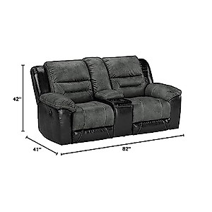 Signature Design by Ashley Earhart Faux Leather Manual Double Reclining Loveseat with Storage Console, Gray & Black