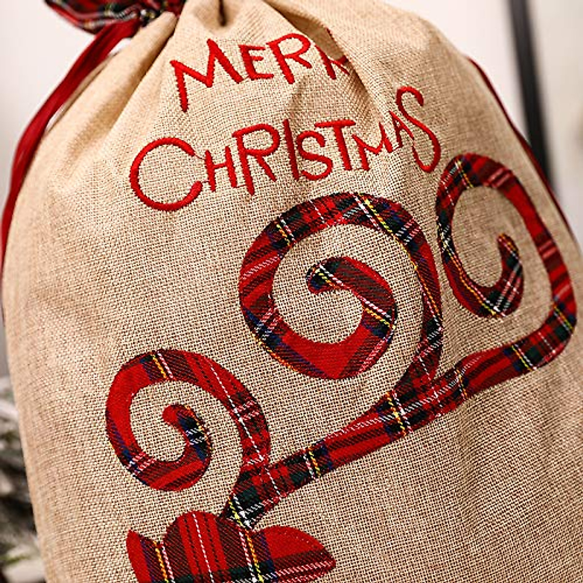 Yordearly 2Pcs Santa Sack Bags, Large Christmas Cloth Bag with Drawstring, 16" X 22" Inch Reusable Xmas Present Storage Bag