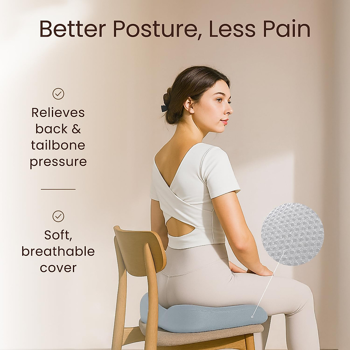 Sleepavo Black Memory Foam Seat Cushion for Office Chair - Pillow for Sciatica, Coccyx, Back, Tailbone & Lower Back Pain Relief - Orthopedic Chair Pad for Lumbar Support in Office Desk, Car & Airplane