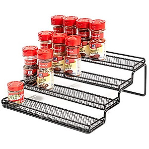 MEIQIHOME 4 Tier Spice Rack Organizer Step Shelf Countertop Spice Storage Holder, for Kitchen Cabinet Cupboard Pantry, Metal, Black