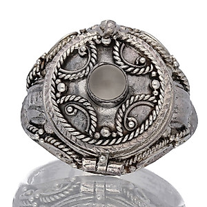 Medieval Ringed Cross Poison Locket Sterling Silver and Grey Moonstone Ring Size 10(Sizes 6,7,8,9,10)