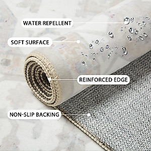 Washable 5x7 Area Rugs Non Slip 5x7 Rug Low Pile Rug Floor Carpet Distressed Printed Area Rug Soft Area Rug for Living Room Bedroom Dinning Room Kitchen Indoor-Cream White