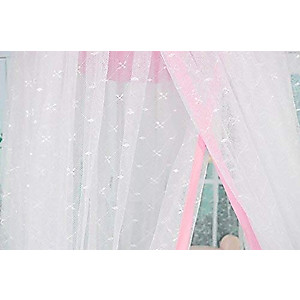 RuiHome Dome Style Hanging Princess Girls Mosquito Net Nursery Crib Bed Canopy Pink Bowknot Decor, Without Bracket Stand