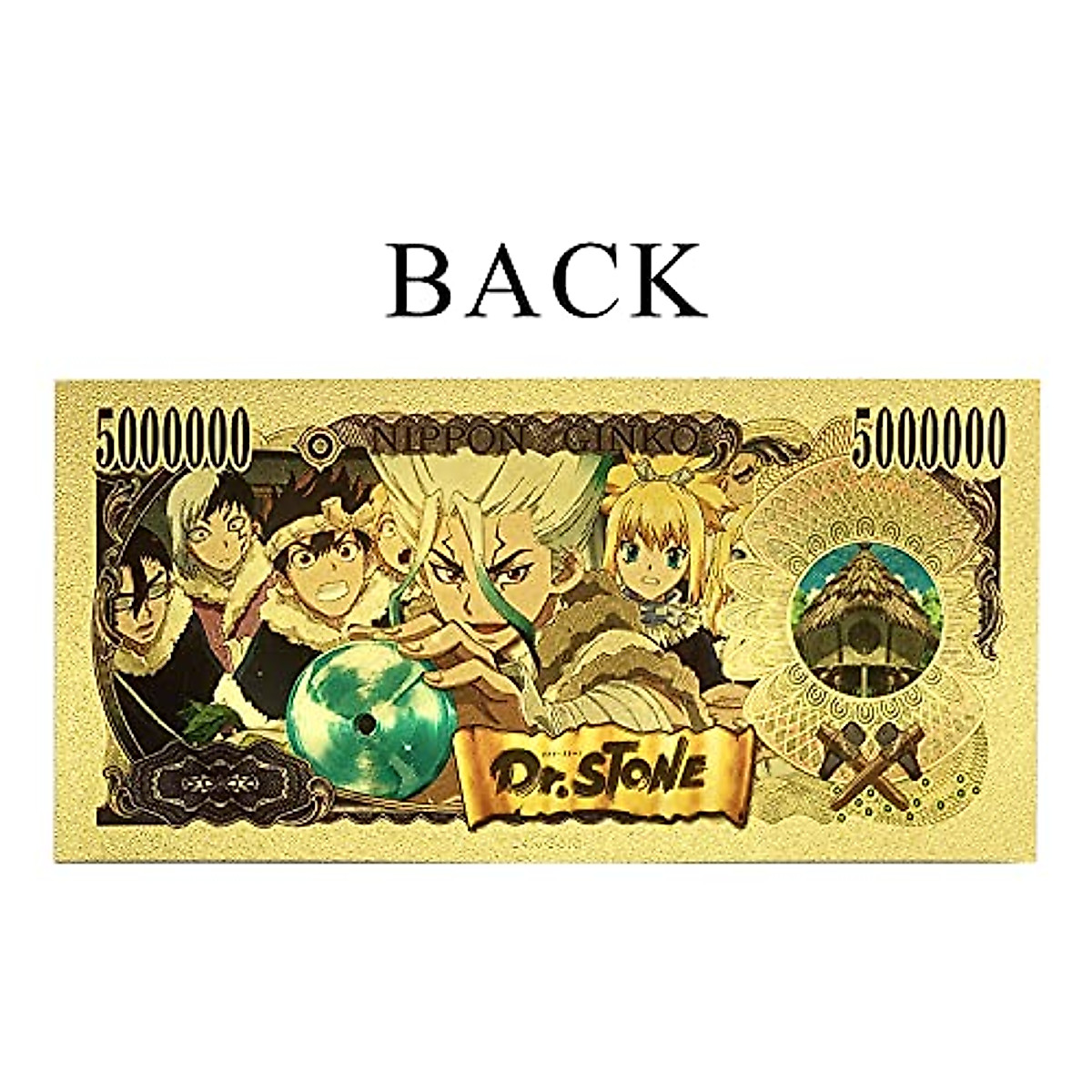 YJacuing Anime Dr. Stone Gold Coated Banknote, Limited Edition Collectible Bill Bookmark (5 PCS Collection)