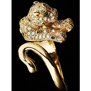 AIKAITUO 14K Animal Leopard Head Diamond Fashion Cute Adjustable Women Ring size 6 to 9