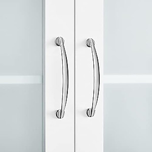 Topeakmart Over The Toilet Storage Cabinet with Adjustable Shelf and Double Tempered Glass Doors, Free Standing Toilet Rack with Open Storage Shelf, White