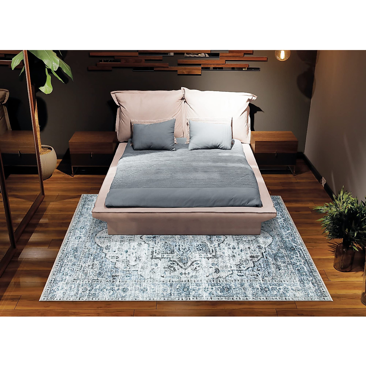 Bloom Rugs Caria Washable Non-Slip 6x9 Rug - Ivory/Blue/Gray Traditional Area Rug for Living Room, Bedroom, Dining Room, and Kitchen - Exact size: 6' x 9'