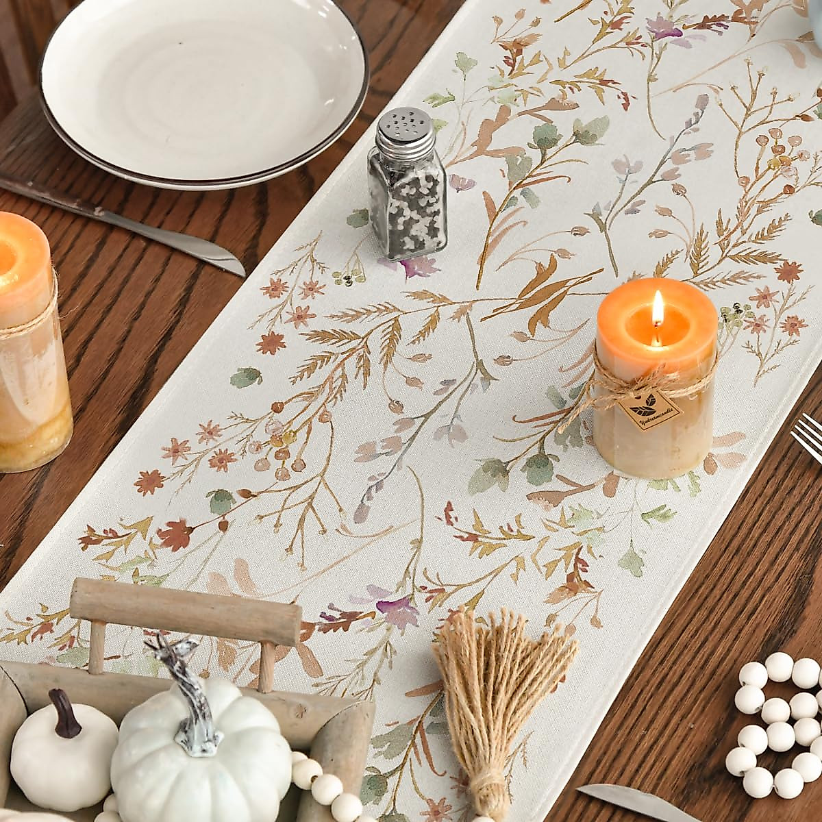 Artoid Mode Floral Leaves Fall Table Runner, Wild Flowers and Grasses Seasonal Autumn Kitchen Dining Table Decoration for Home Party Decor 13x72 Inch