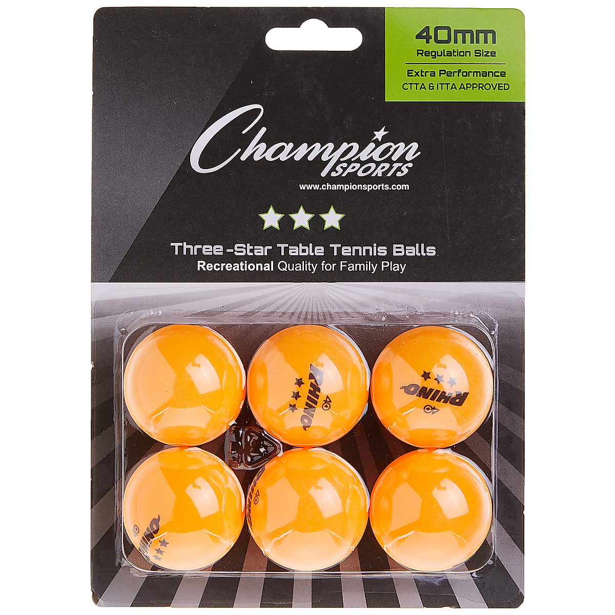 Champion Sports 3 Star Table Tennis Ball Pack, Tournament Size - Orange Ping Pong Balls, Set of 6, with 40mm Seamless Design - Professional Table Tennis Equipment, Accessories - CTTA and ITTA Approved