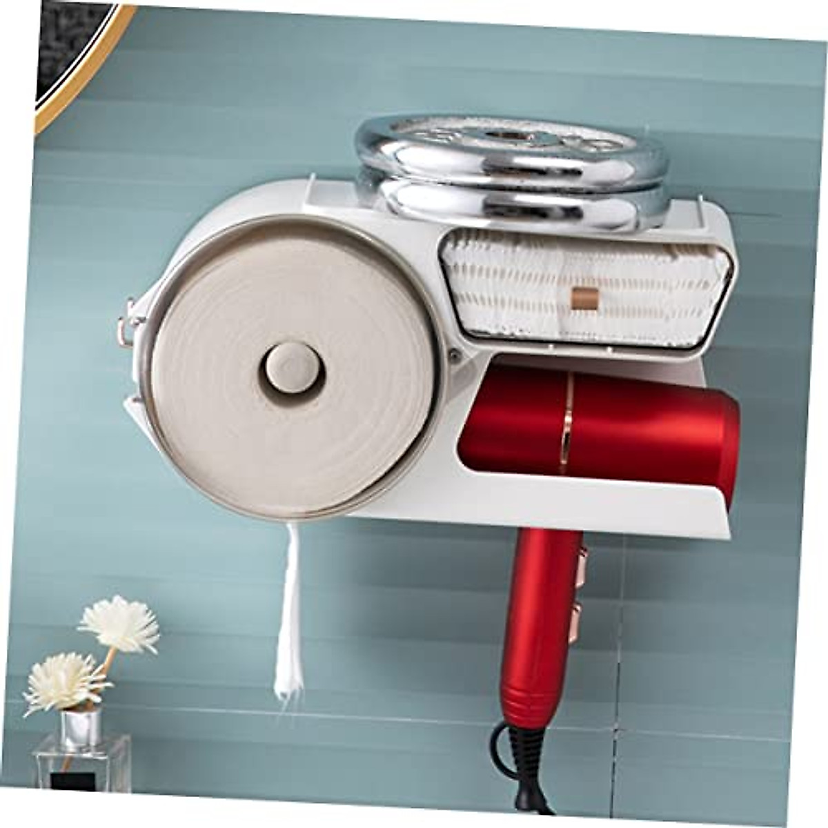 SWOOMEY Paper roll White Toilet Paper Holder Wall Mount Toilet Paper Holder Paper Towel Dispenser Tissue Storage Shelf Wall Toilet Paper Towels Holder Toilet Paper Case No Punching Napkin