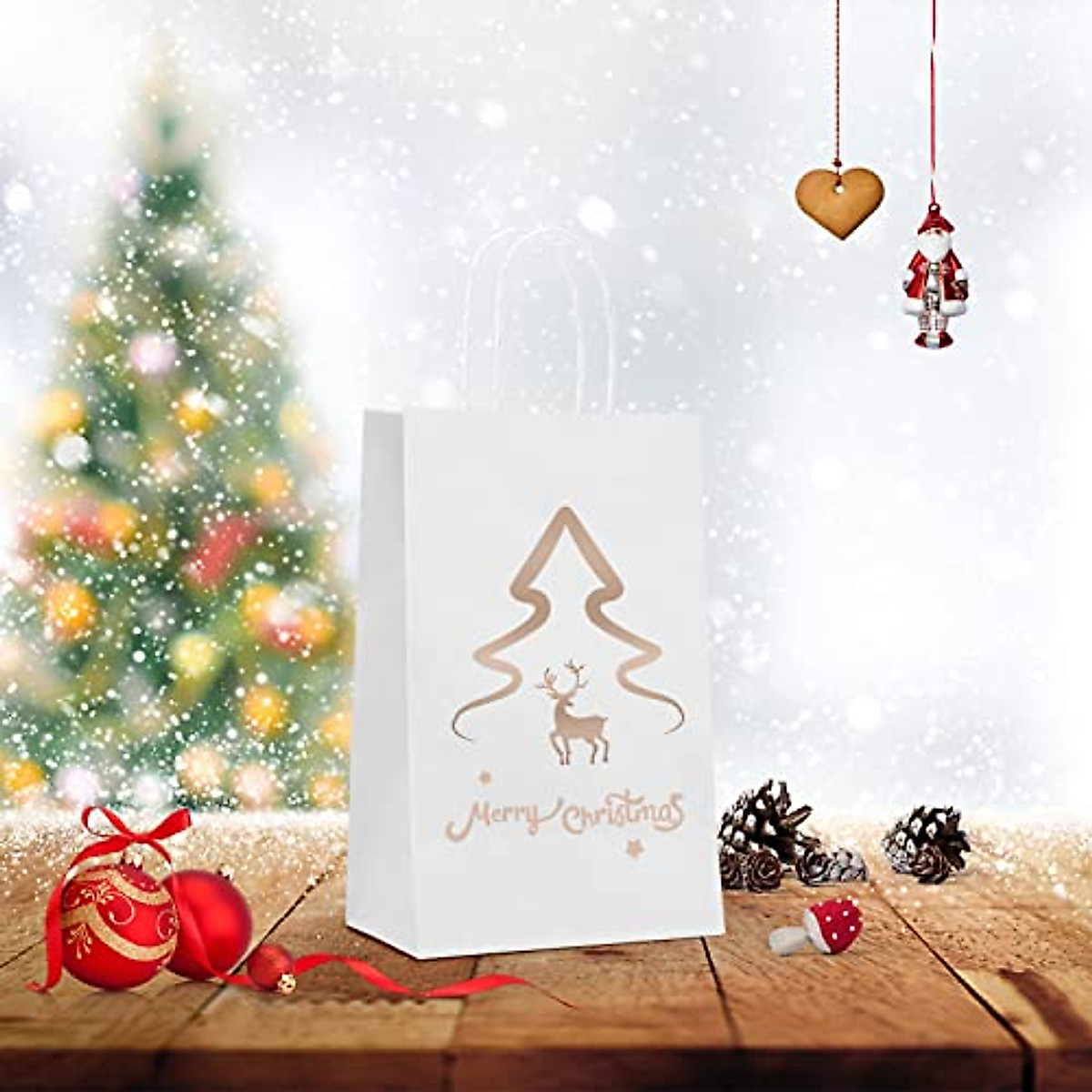 Lyeasw 25 Pack White Paper Bags with Handles,5.1X3.5X8 .2 inch Small Gift Bags Bulk, Kraft Party favor Grocery Shopping Bags