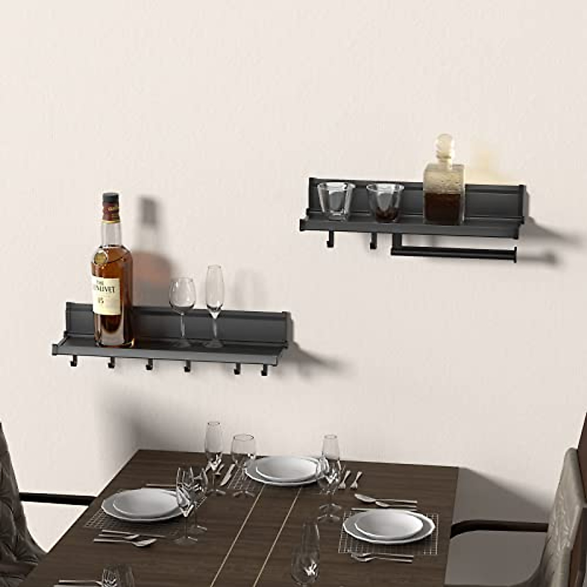 WGONEEDESS Floating Shelves Wall Mounted,2 pcs 16.5 Inch Rustic Aluminum Bathroom Shelves,Black Towel Rack for Bedroom, Living Room, Kitchen, Office(2 Pcs)