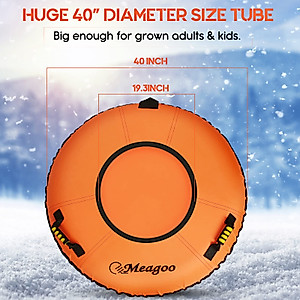 Meagoo Heavy Duty Snow Tube, Inflatable Durable 40" Snow Sled Tube with Cushion Seat, Premium Sturdy 600D Canvas Cover Sledding Tube with Towable Pull Ring and Reinforced Handles
