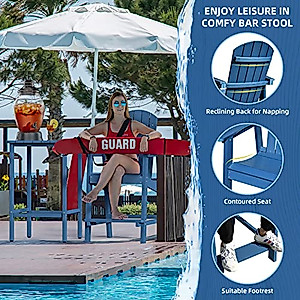 DWVO 25" Tall Adirondack Chair, Poly Bar Height Balcony Chairs, Weather Resistant Outdoor Barstool Lifeguard Chair for Deck Pool Patio and Porch, Navy Blue