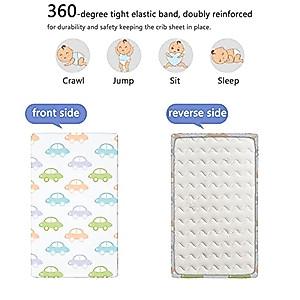 Car Themed Fitted Crib Sheet,Standard Crib Mattress Fitted Sheet Soft and Breathable Bed Sheets-Great for Boy or Girl Room or Nursery, 28“ x52“,Multicolor