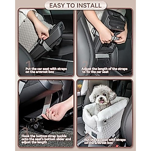 PETSFIT Center Console Dog Car Seat with Safe Protection Hooks, Pet Car Seat with Upgraded Safety Tethers, Washable Cushion, Console Dog Car Seats for Small Dogs Up to 12 Lbs(Grey)