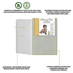 Dream On Me 2-in-1 Breathable Two-Sided 3" Portable Crib Mattress | Waterproof Cover | Dual Sided | Fits Portable/Mini Cribs | Fiber Core | Promotes Airflow, 1 Count (Pack of 1)