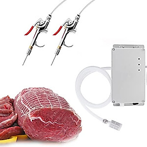 Meat Injector Gun Pump with Hose, Stainless Steel Electric Marinade Injector 70W Meat Syringe Double Gun with 10 Needles for Roast Turkey, Pork, Beef (Double Gun)