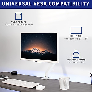 VIVO Articulating Single 17 to 27 inch Pneumatic Spring Arm Clamp-on Desk Mount Stand | Fits 1 Monitor Screen with Max VESA 100x100, White (STAND-V101OW)