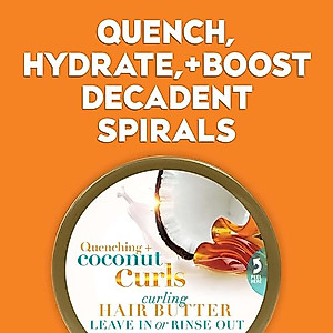OGX Quenching + Coconut Curls Curling Hair Butter, Deep Moisture Leave-In Hair Mask & Treatment with Coconut Oil, Citrus Oil & Honey, Paraben-Free and Sulfated-Surfactants Free, 6.6 oz