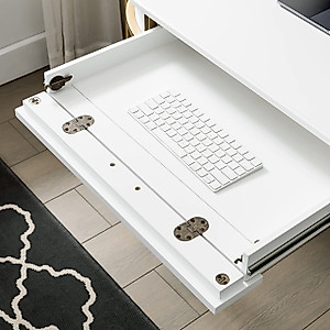 Leick Home 85405 Oval Metal Leg Desk with Drop Front Keyboard Drawer, Cottage White/Gold