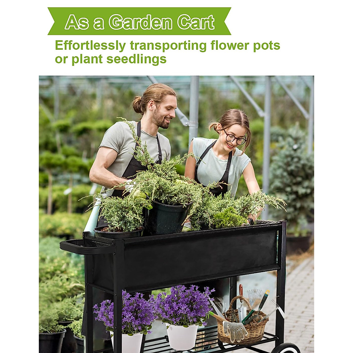 Fiwithy Raised Garden Bed with Legs for Outdoor Plants, Standing Elevated Planter Box Cart on Wheels for Vegetables Flower Herb Patio, Black