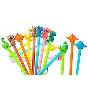 RECHENG Cute dinosaur black ink pens,Cartoon fun kawaii writing gel pens for kids office school supplies,16pcs Set (cute dinosaur)